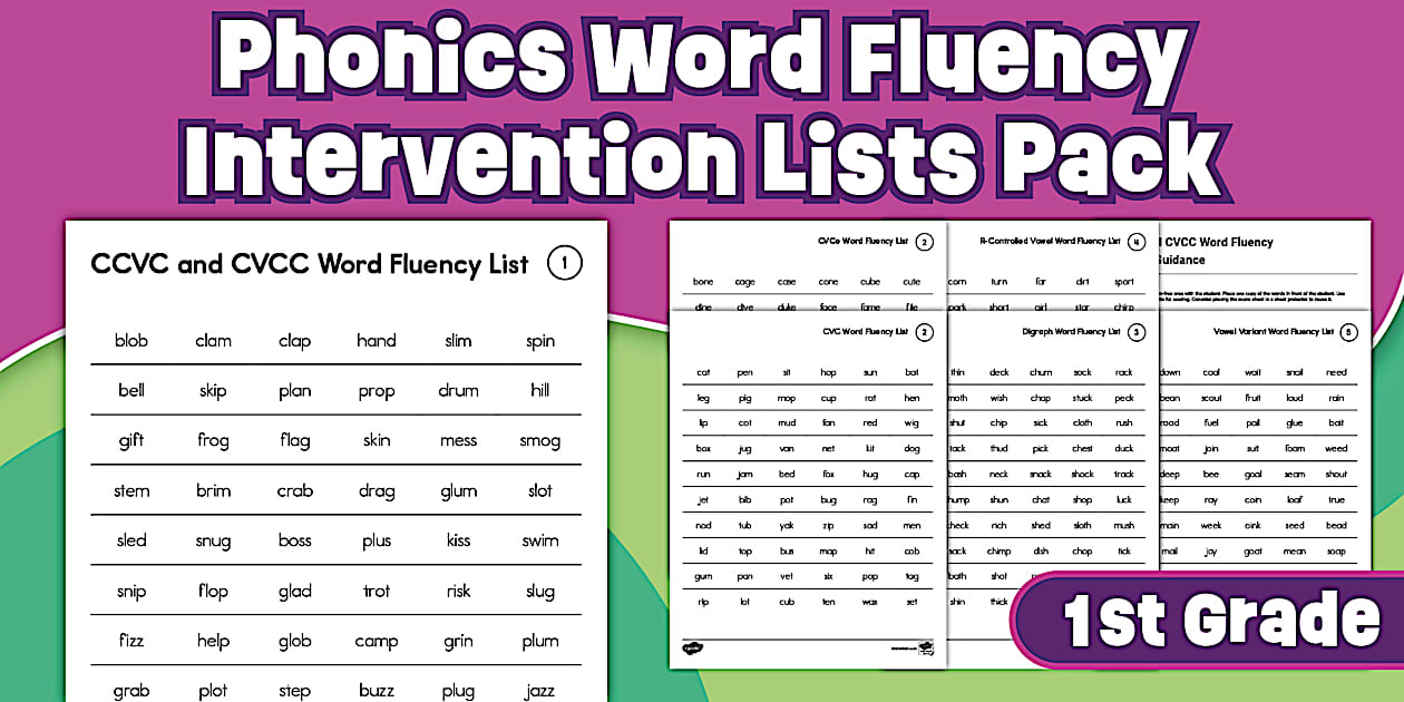 First Grade Phonics Word Fluency Intervention Lists Pack