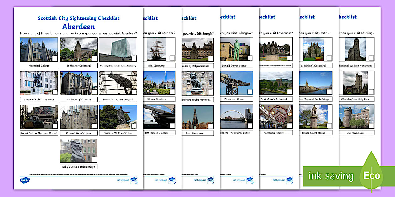 Summer Fun in the Holidays: Scottish City Sightseeing Checklists ...