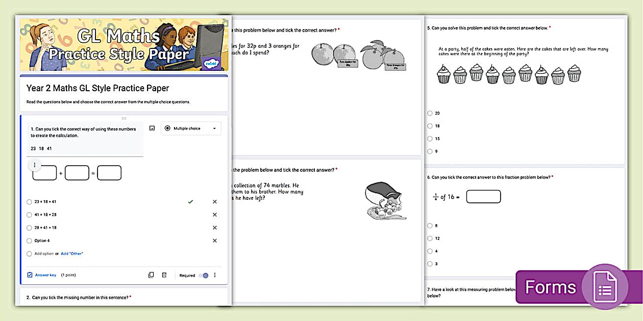Year 2 Maths GL Style Practice Paper (teacher made) - Twinkl