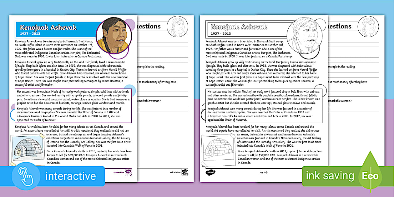 Kenojuak Ashevak: Remarkable Canadian Woman Reading Comp.