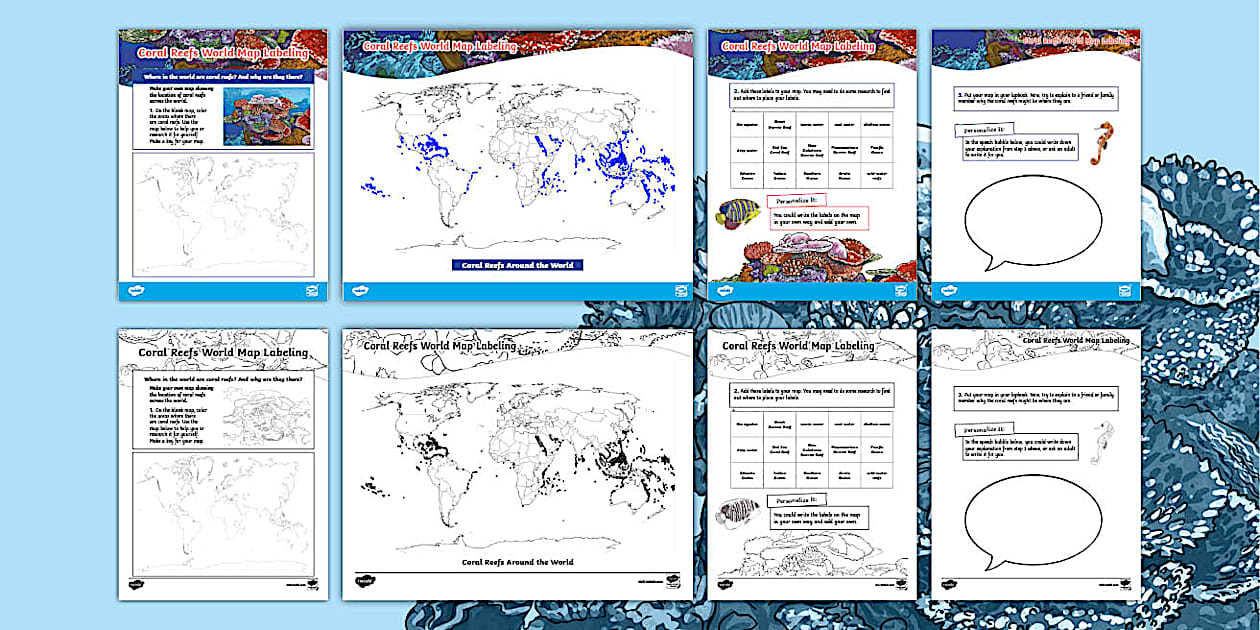 Coral Reef Map Activity Worksheet | World Oceans Day | Twinkl USA