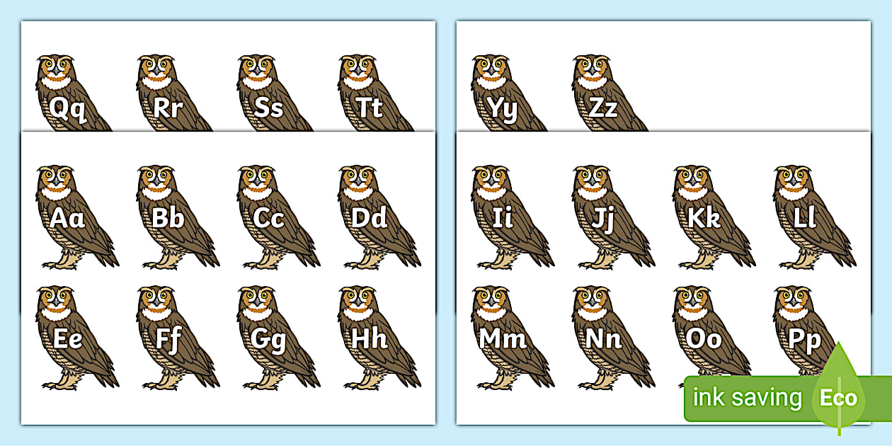 👉 A-Z on Owls Cut-Outs (Teacher-Made) - Twinkl