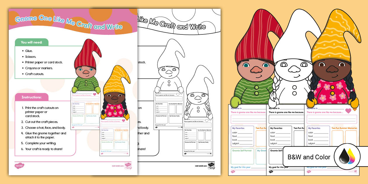 Back to School Gnome One Like Me Writing Craftivity