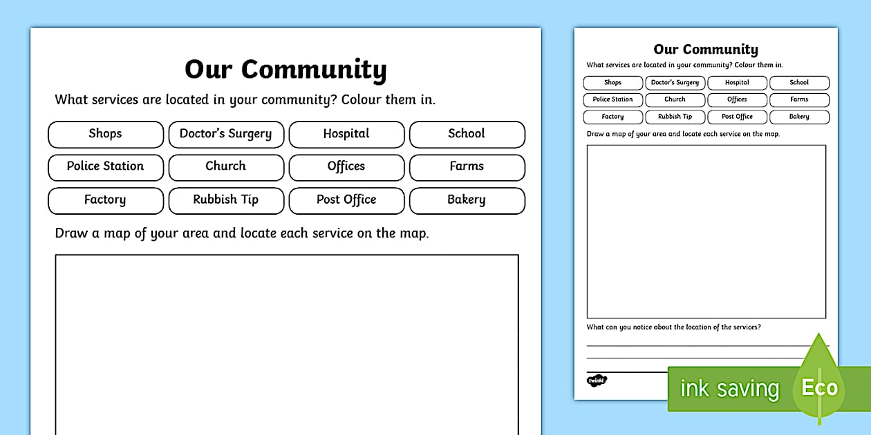 SA Our Local Community Worksheet (professor feito) - Twinkl