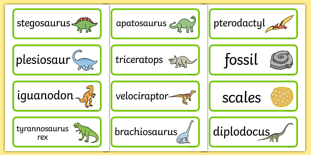 Dinosaur Vocabulary Words For Preschoolers | Word Cards