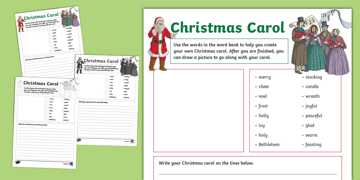 Christmas Carol Writing Template (teacher made) - Twinkl