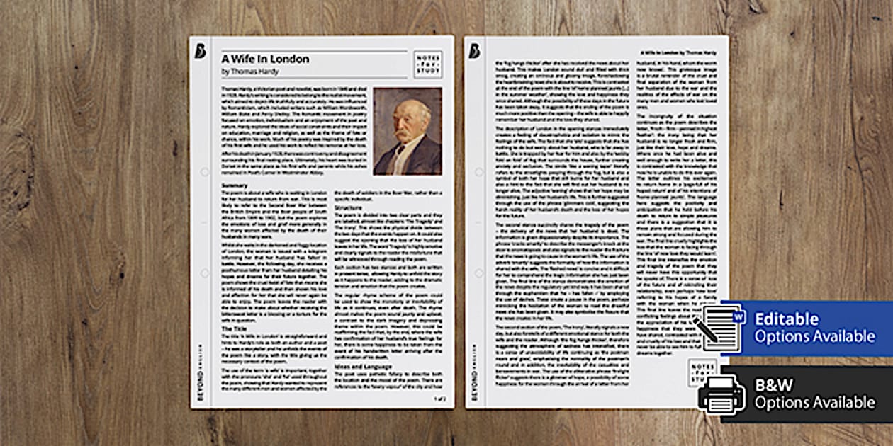 GCSE Poetry Notes for Study - A Wife in London - Twinkl