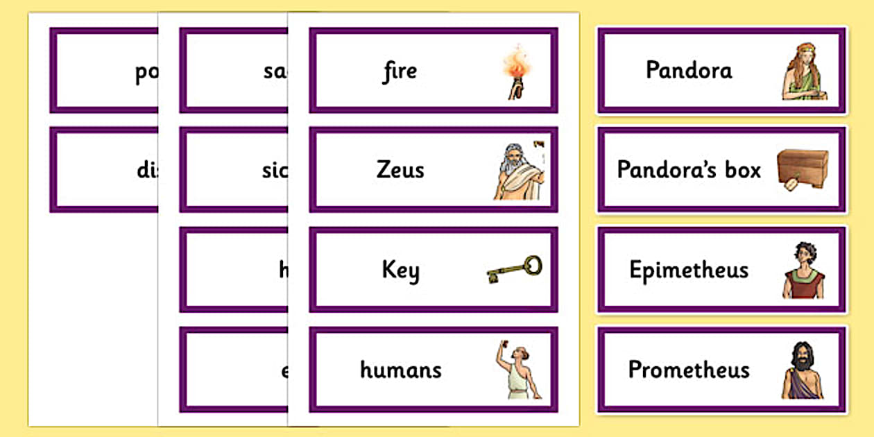 Cursive Pandora's Box Ancient Greek Myth Word Cards - Twinkl