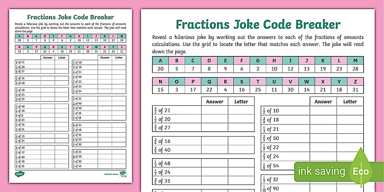 Fractions Joke Code Breaker (teacher made) - Twinkl