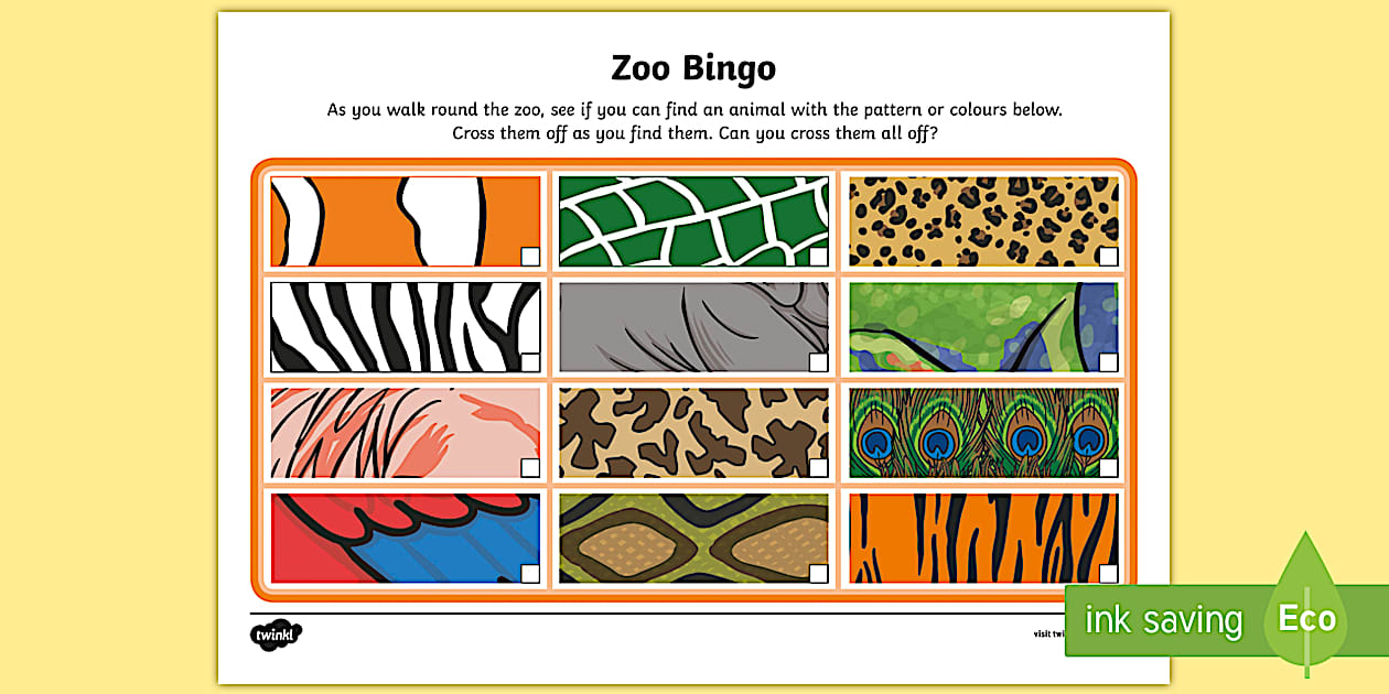 Zoo Bingo Cards – Animal Patterns (Teacher-Made) - Twinkl