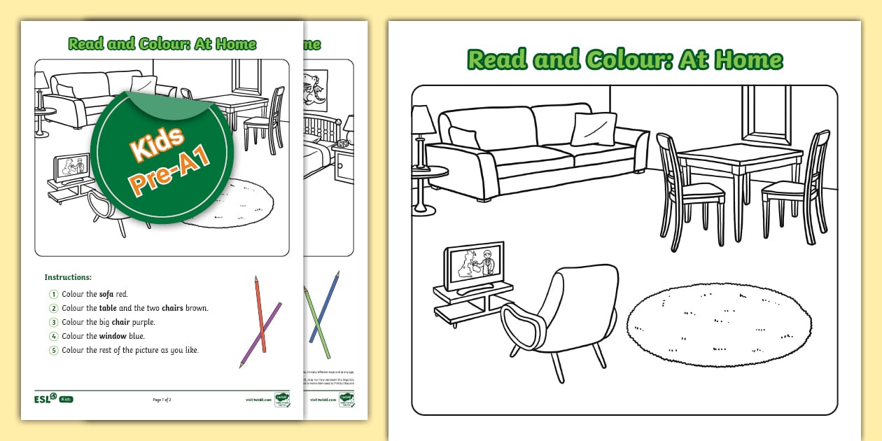 ESL Read and Colour: At Home {Kids} (teacher made) - Twinkl