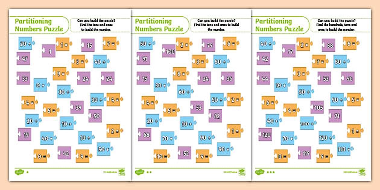 Partitioning Numbers Puzzles to 120 (Teacher-Made) - Twinkl