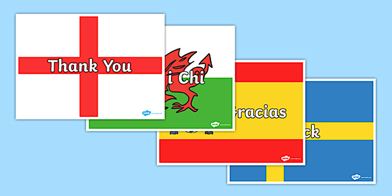 Black and White 'Thank You' in Different Language Flags