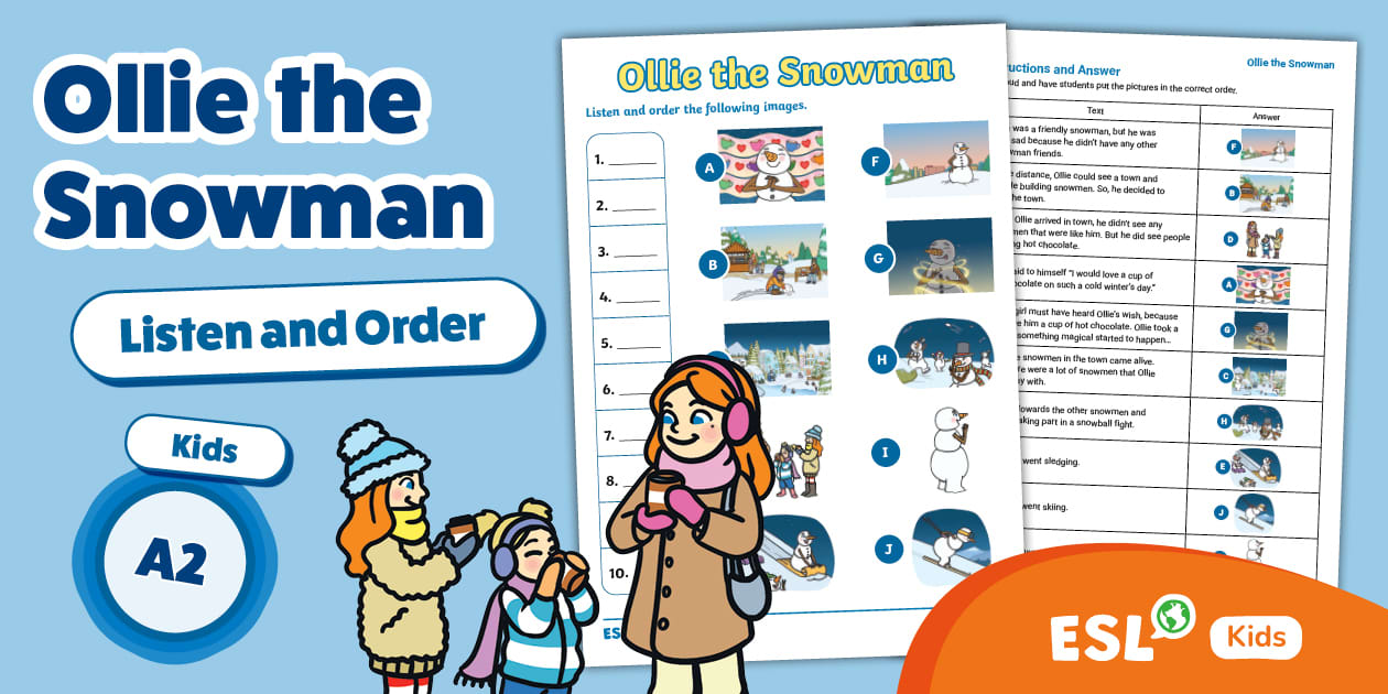 ESL Listen & Order: Ollie Snowman Activity