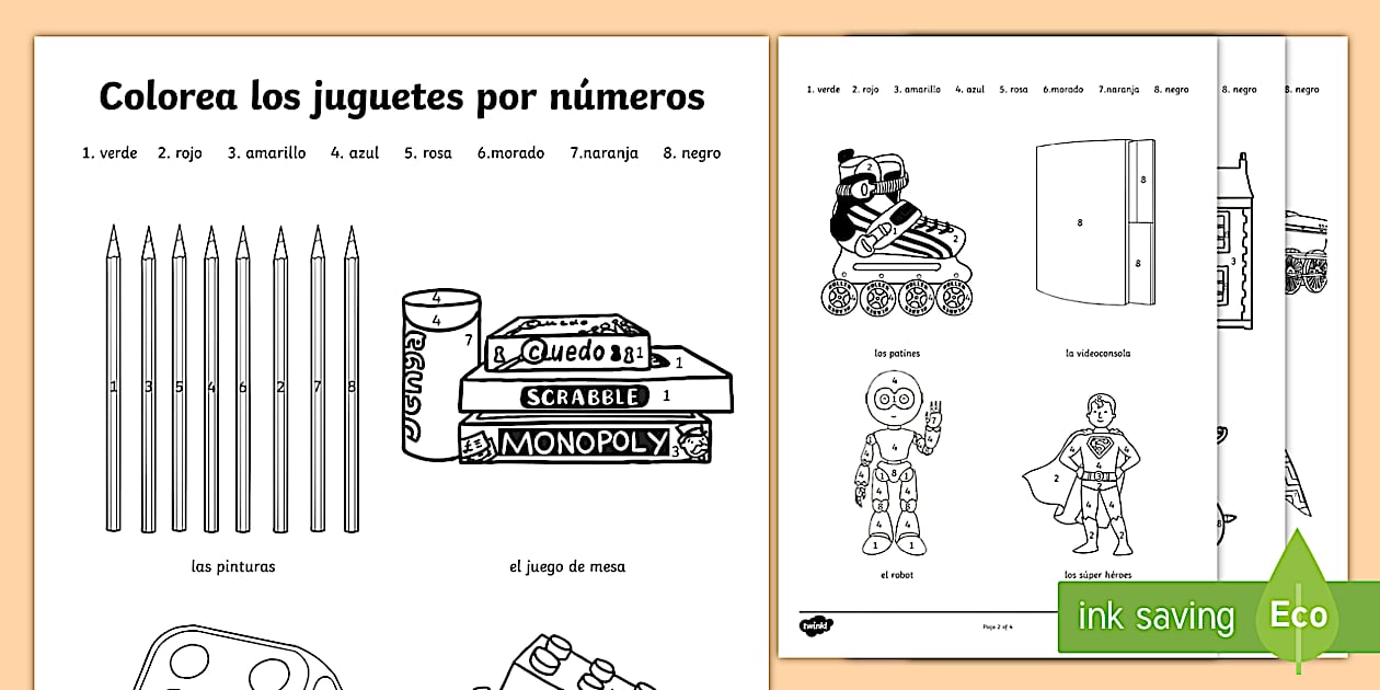 Spanish colour by numbers - Toys Colour by Number Spanish