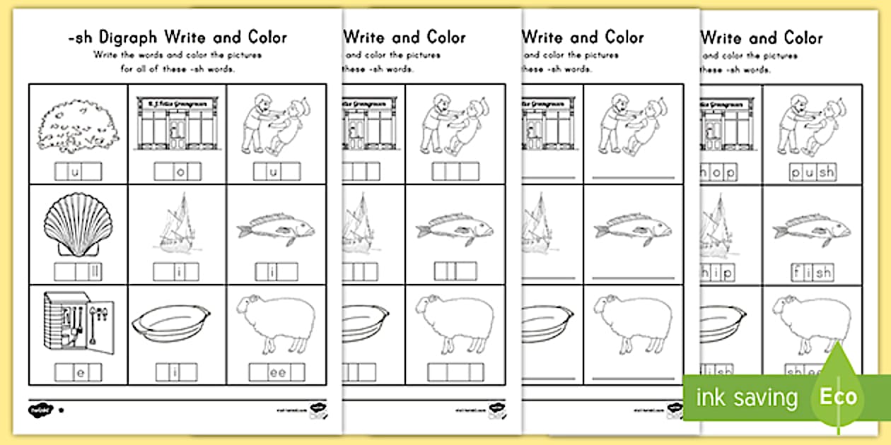 -sh Digraph Write and Color Differentiated Activities for 1st-2nd Grade