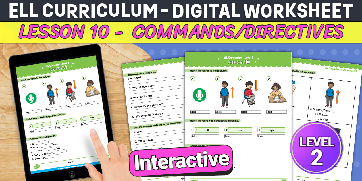 ELL Curriculum Level 2, Lesson 10 Interactive Worksheet