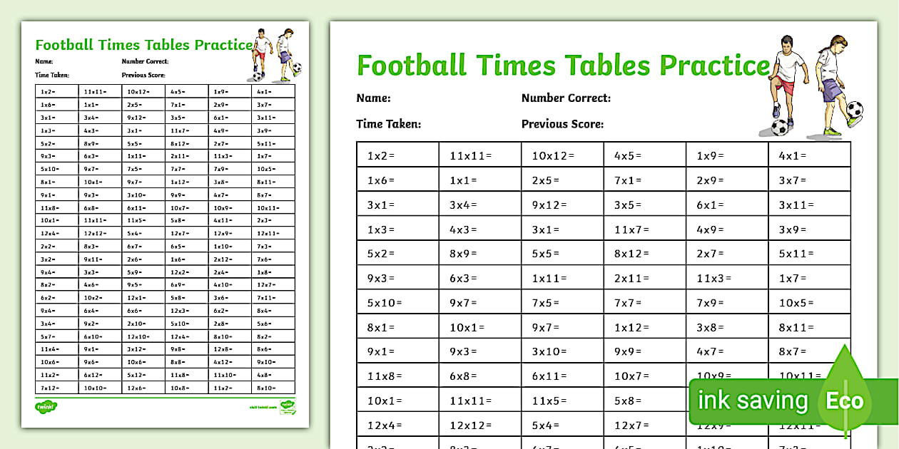 👉 Football Themed Mixed Times Tables Practice - Twinkl