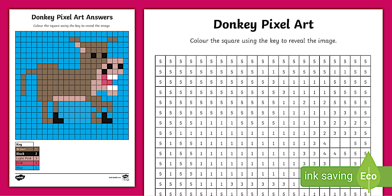 Donkey Pixel Art Template | Twinkl | Colouring | KS1