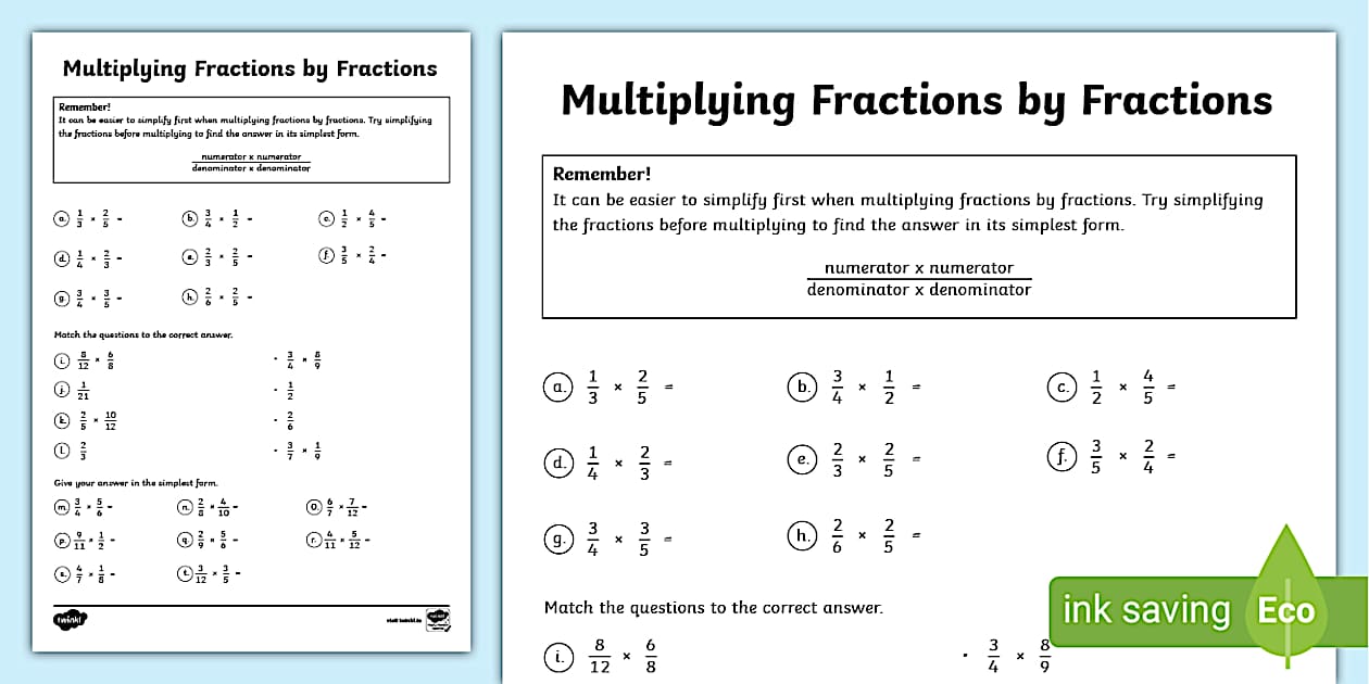 Multiplying Fractions by Fractions Worksheet (teacher made)