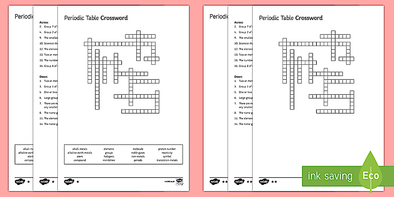 KS3 Periodic Table Crossword, periodic table, elements, revision, science