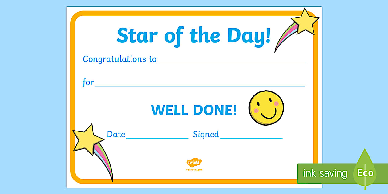 Editable Star of the Day Award Certificate (teacher made)
