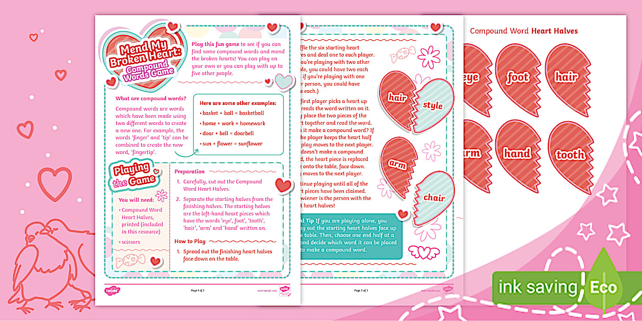 Mend My Broken Heart: Compound Words Game (Ages 5 - 7)