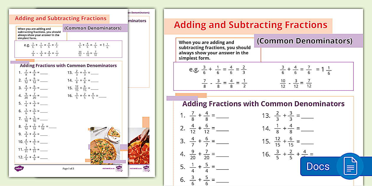 Adding and Subtracting Fractions with Common Denominators