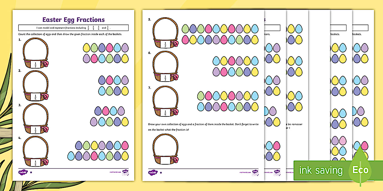 Easter Egg Fractions Differentiated Worksheets English/French