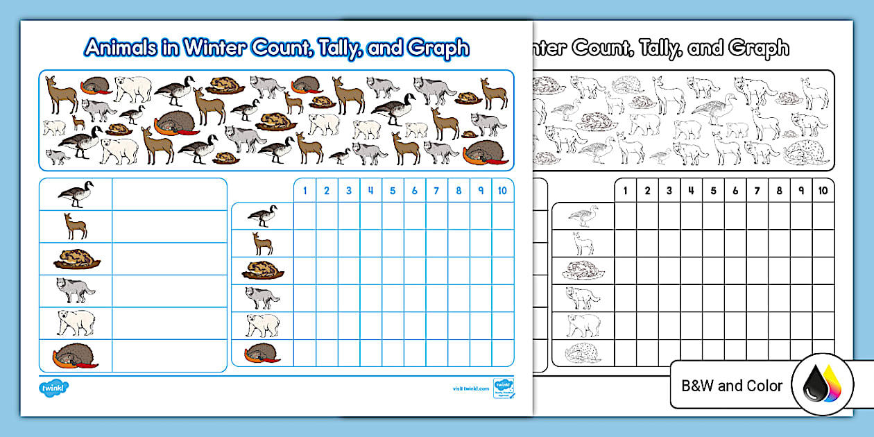 First Grade Animals in Winter Count, Tally, and Graph
