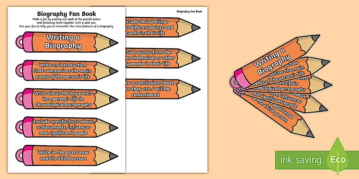 Pencil-Themed Writing a Biography Prompt Fan - KS2 Resource