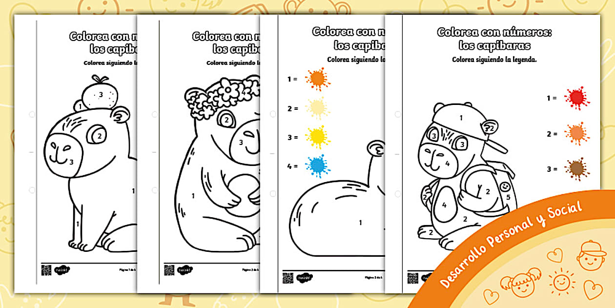 Hoja de Actividad: Colorea con Números - Capibaras - Twinkl