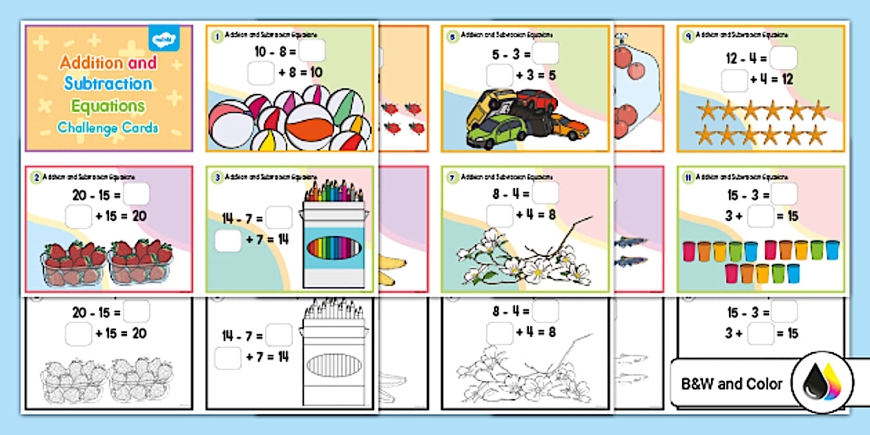 First Grade Addition and Subtraction to 20 Task Cards