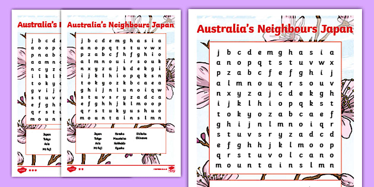 Crash Course Podcast Australia's Neighbours Japan Wordsearch