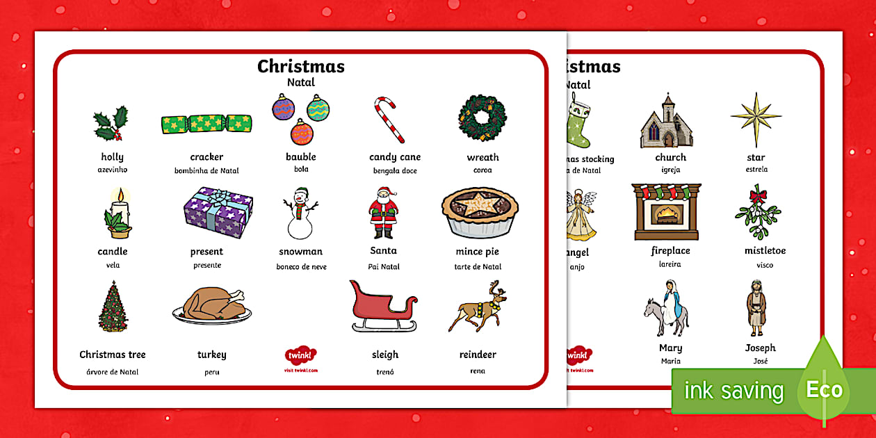Christmas Word Mat English/Portuguese