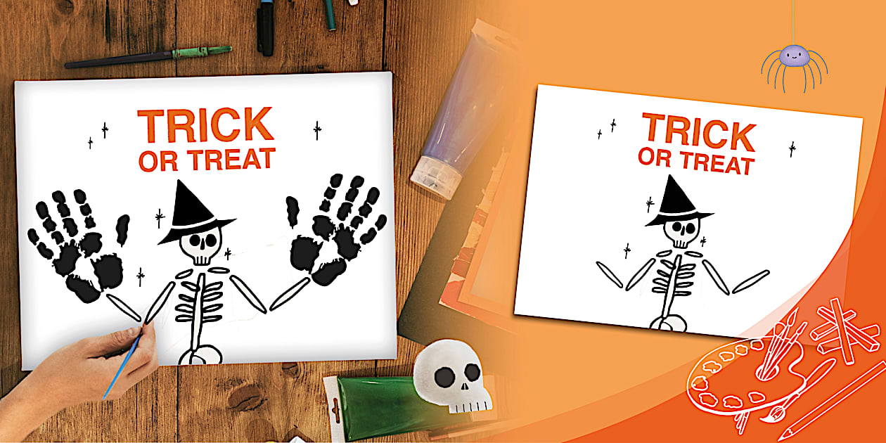 Trick or Treat Skeleton Halloween Handprint Activity Poster