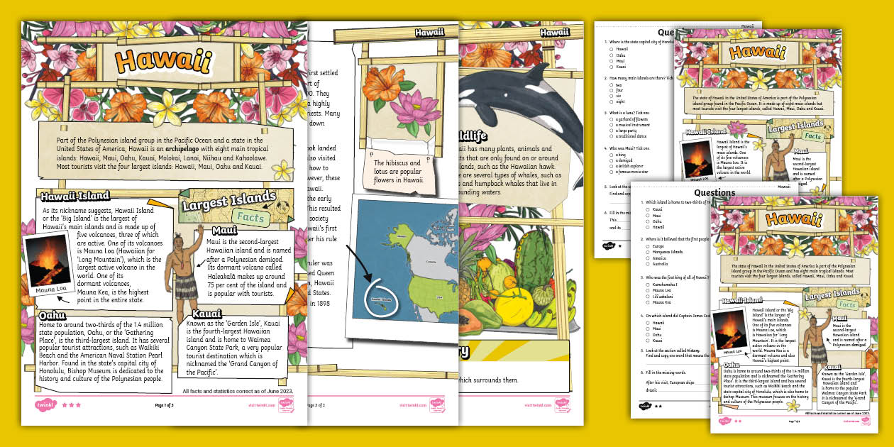 LKS2 Hawaii Differentiated Reading Comprehension Activity