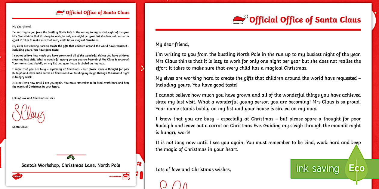 A Reply from Santa Letter (teacher made) - Twinkl