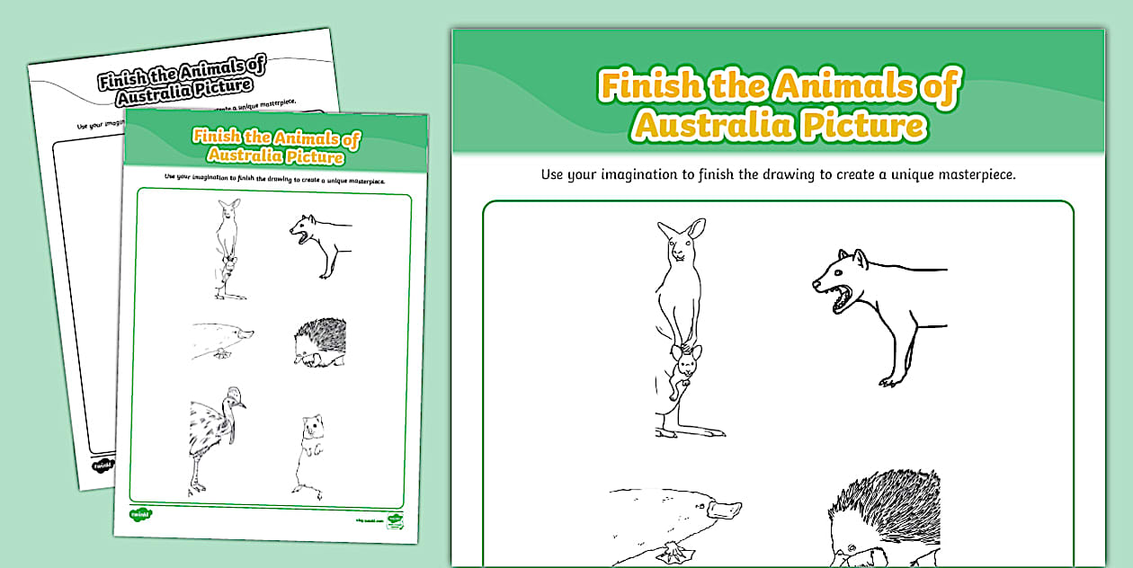Finish the Animals of Australia Picture Worksheet - Twinkl