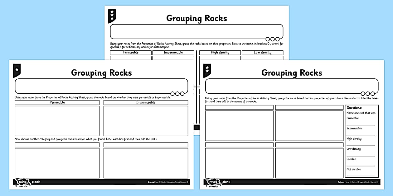 Grouping Rocks Worksheet / Worksheet (teacher made) - Twinkl