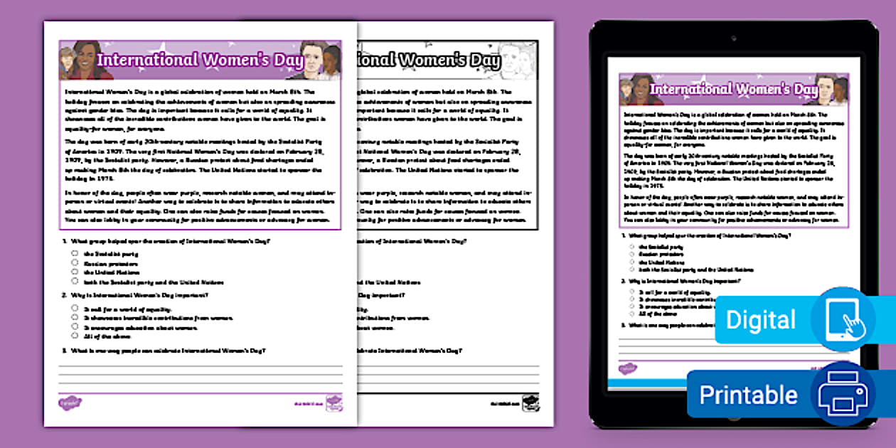 5th Grade International Women's Day Reading Comprehension