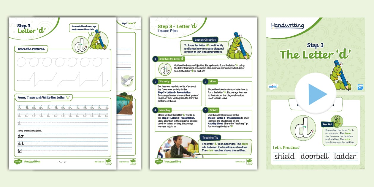 Step 3 Curly Caterpillar letter 'd' Handwriting Pack