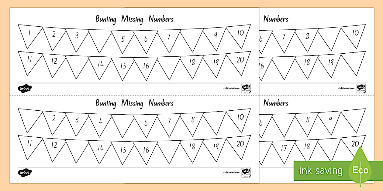 Bunting Missing Number to 20 Worksheet / Worksheet - Twinkl