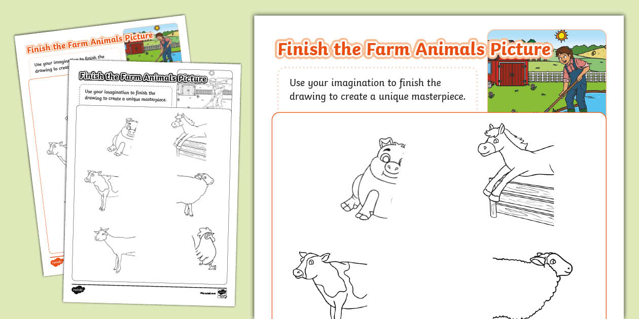 Finish the Farm Animals Picture Worksheet (teacher made)