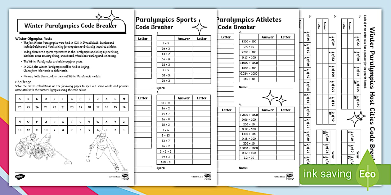 KS2 Winter Paralympics Code Breaker Differentiated Worksheets