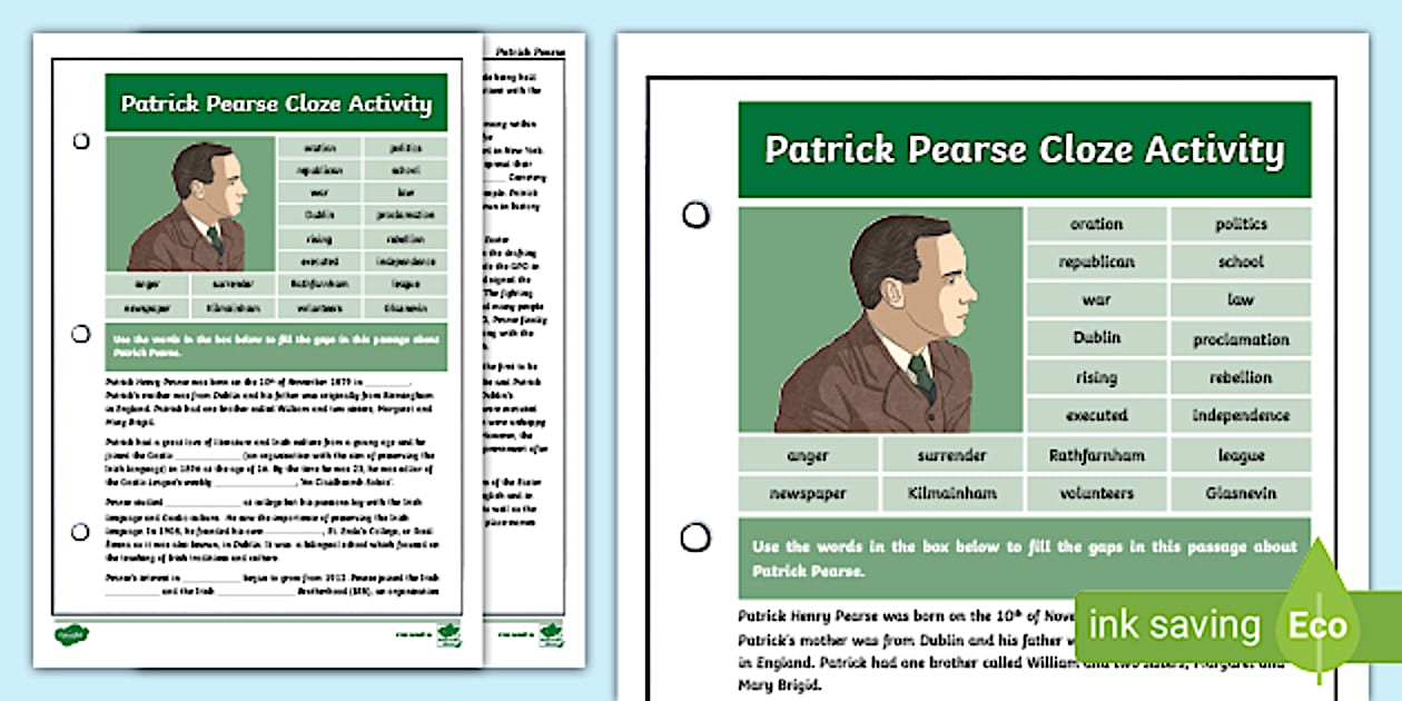 Patrick Pearse Cloze Procedure - Twinkl