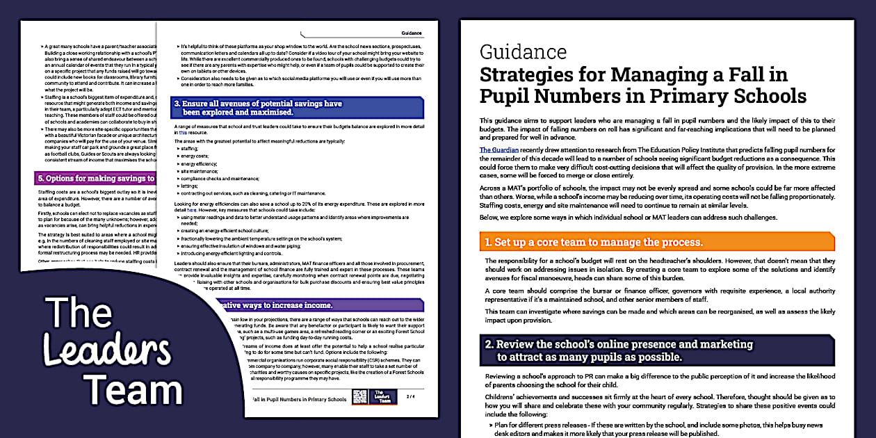 Guidance: Strategies for Managing a Fall in Pupil Numbers in Primary