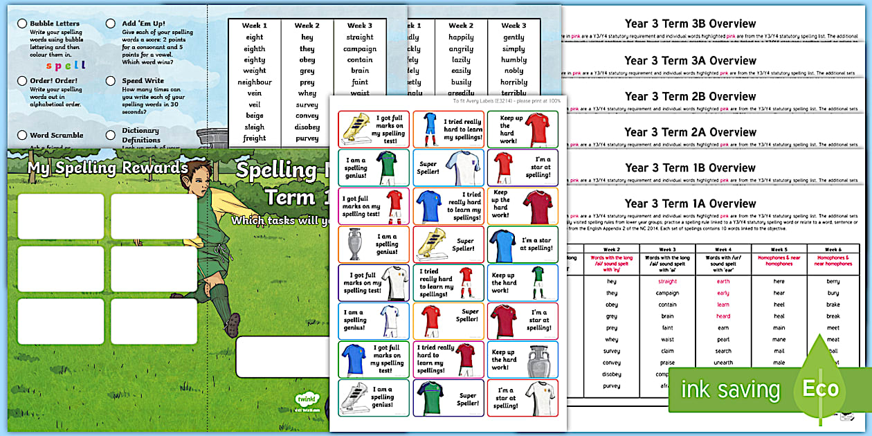 Editable Year 3 Football Themed Spelling Menu Pack - Twinkl
