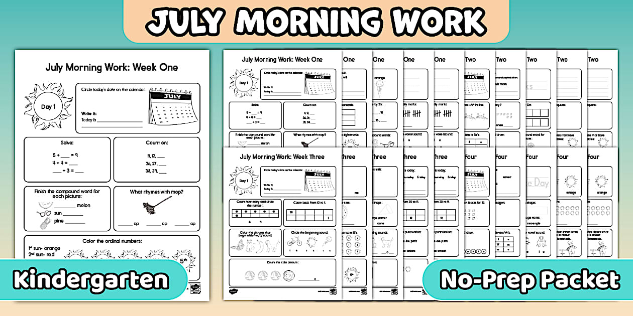 Kindergarten July Morning Work Bundle (Teacher-Made)