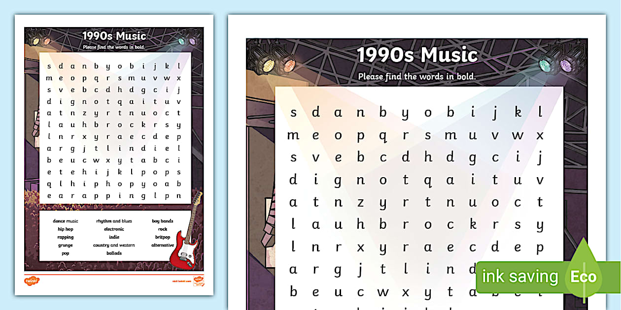 👉 1990s Music Word Search (professor feito) - Twinkl